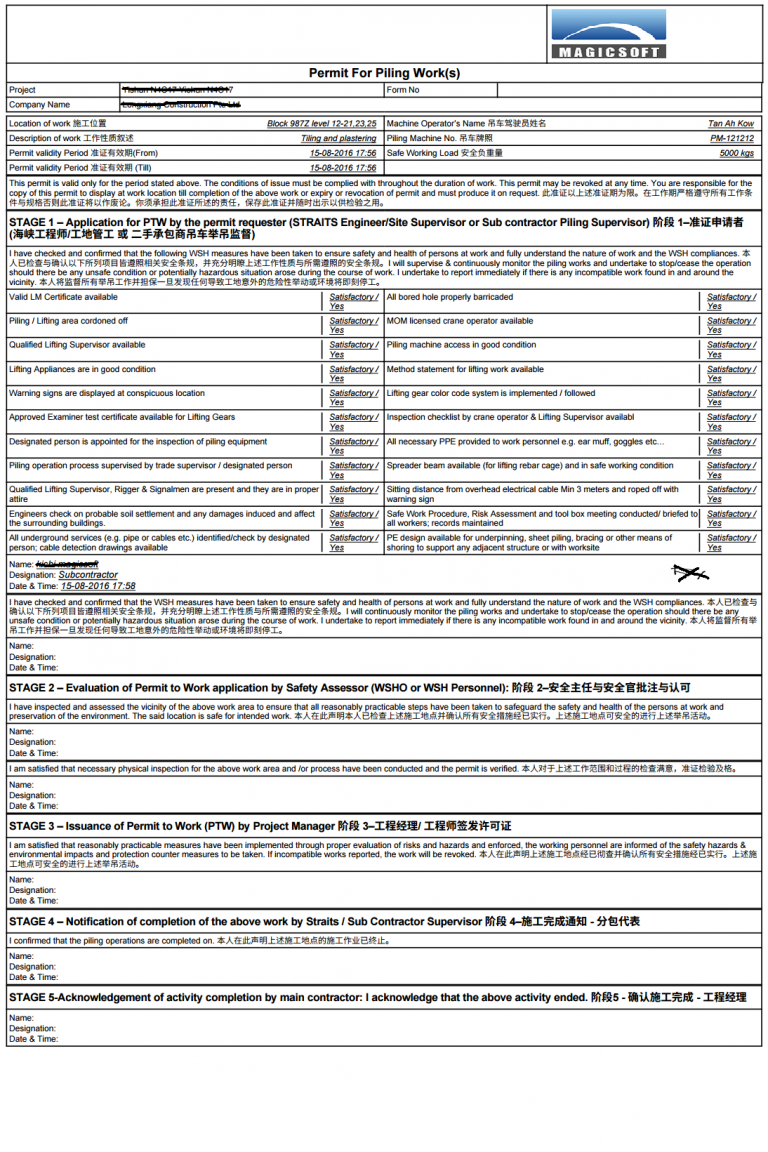 permit for piling work - CTMS - CTMS